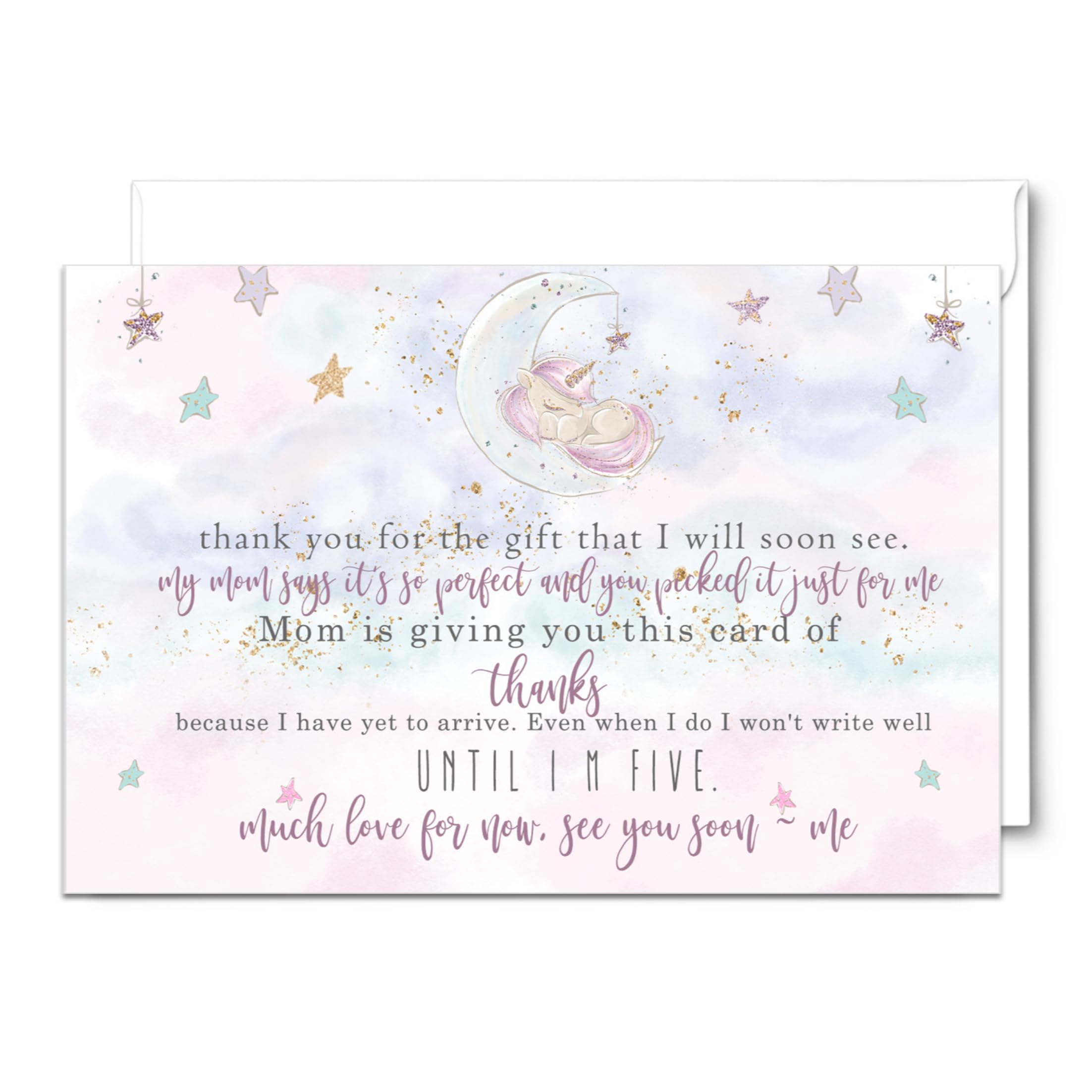 Paper Clever Party Unicorn Baby Shower Thank You Cards with Envelopes - 25 Pack - 4x6 Blank Notes with Whimsical Star and Moon Design - Thanking for Gifts from Baby Girl