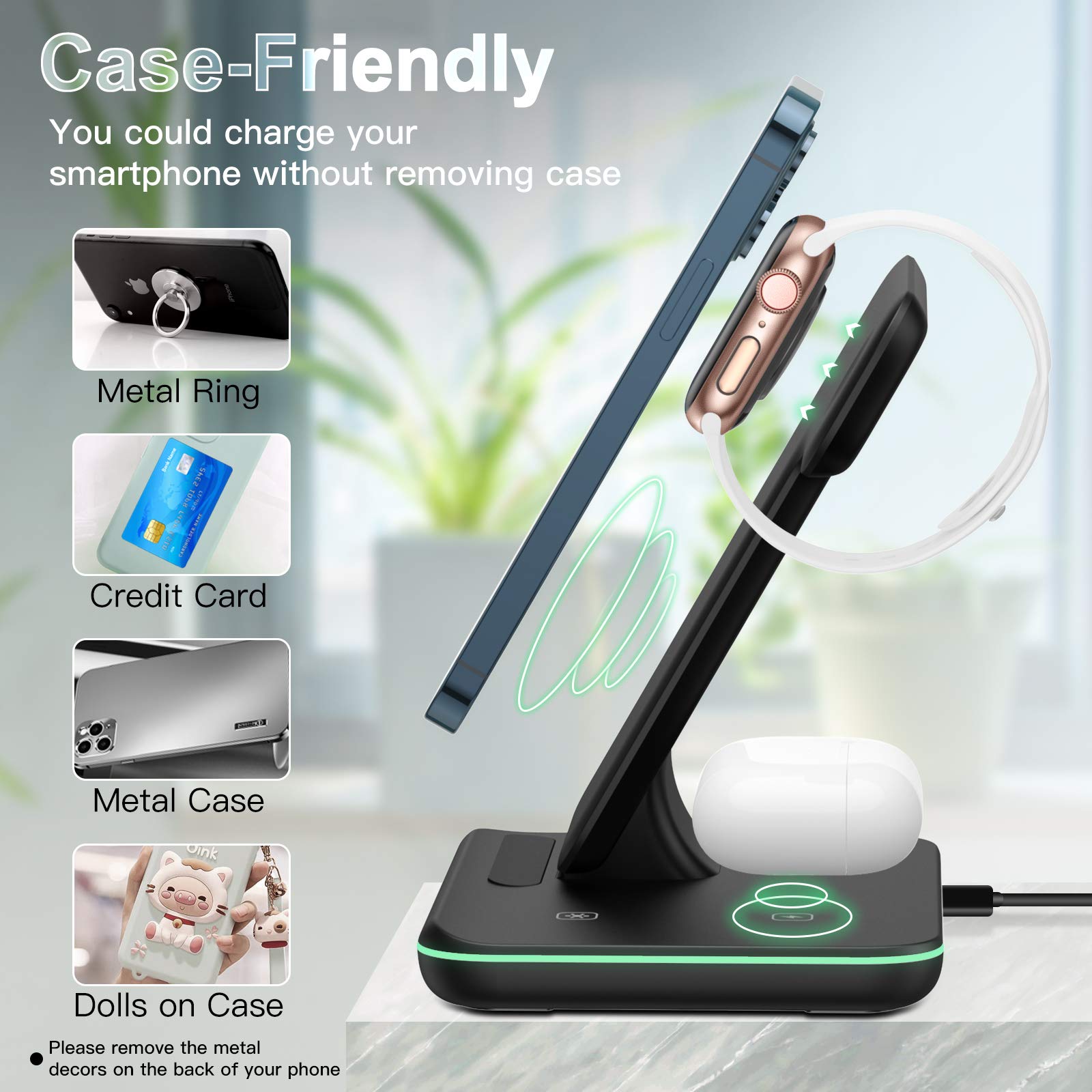 Liwin Wireless Charger, 3 in 1 Fast 15W Wireless Charging Station