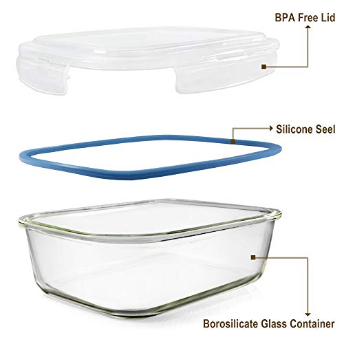 EcoEvo Glass Food Storage Containers Set, Large Size Glass Containers with Lids, BPA-free Locking lids, 100% Leak Proof Glass Meal Prep Containers, Freezer to Oven Safe (2 Pack of 80oz)