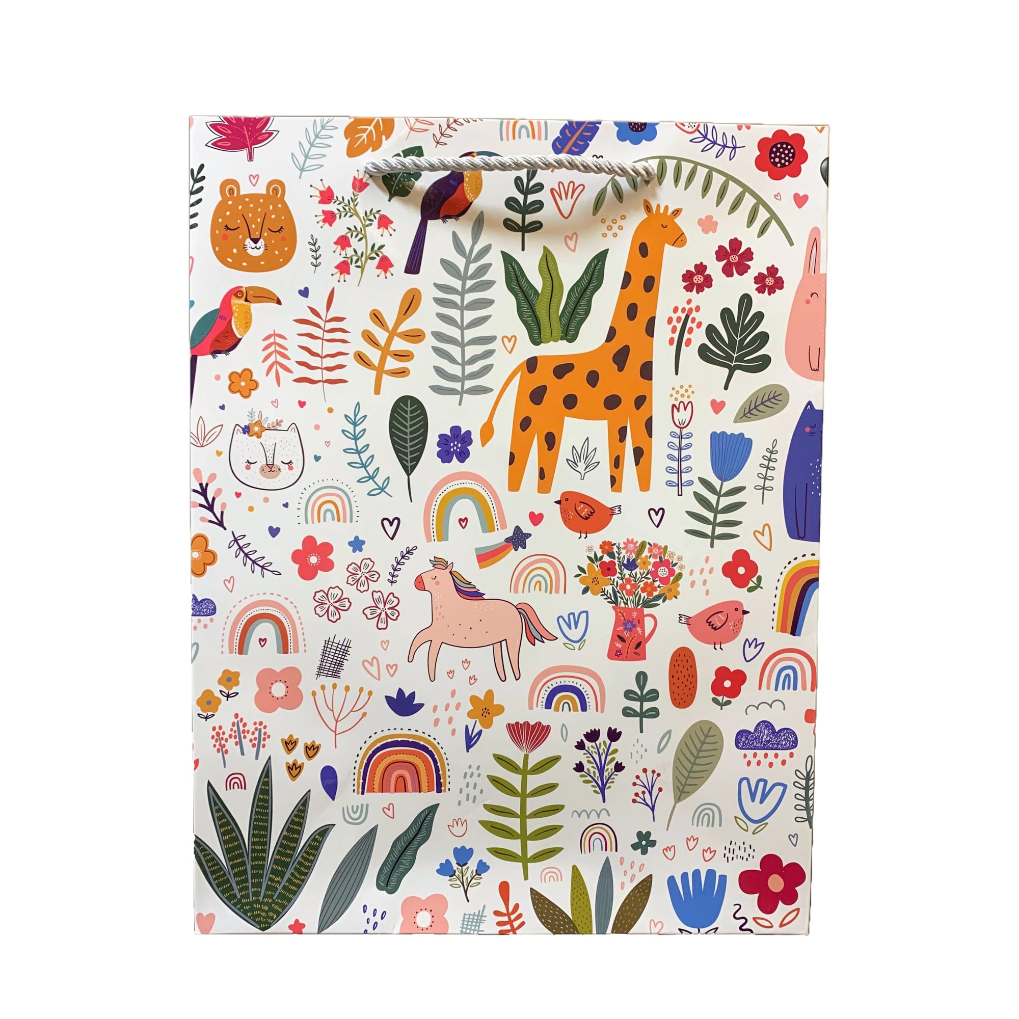 13" Fun Colorful Animals Gift Bag for Kids, Medium Large