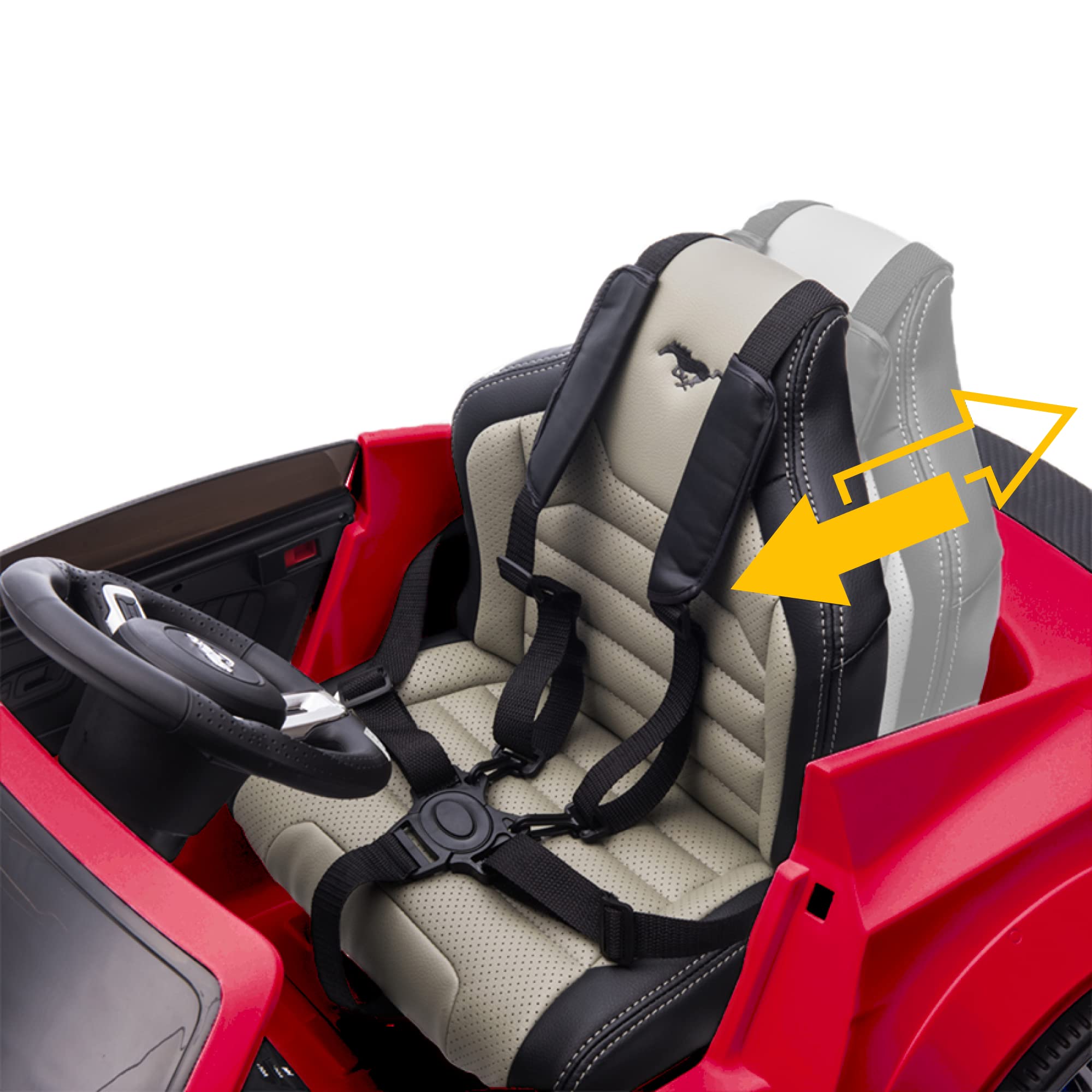 Ford Mustang 24V Ride On Kids Car 4WD Powerful Electric Vehicle, with Rubber Wheels, Bluetooth, FM Radio, Remote Control, Leather Seat, Soft Brake & Suspension, Max Speed 6 Mph