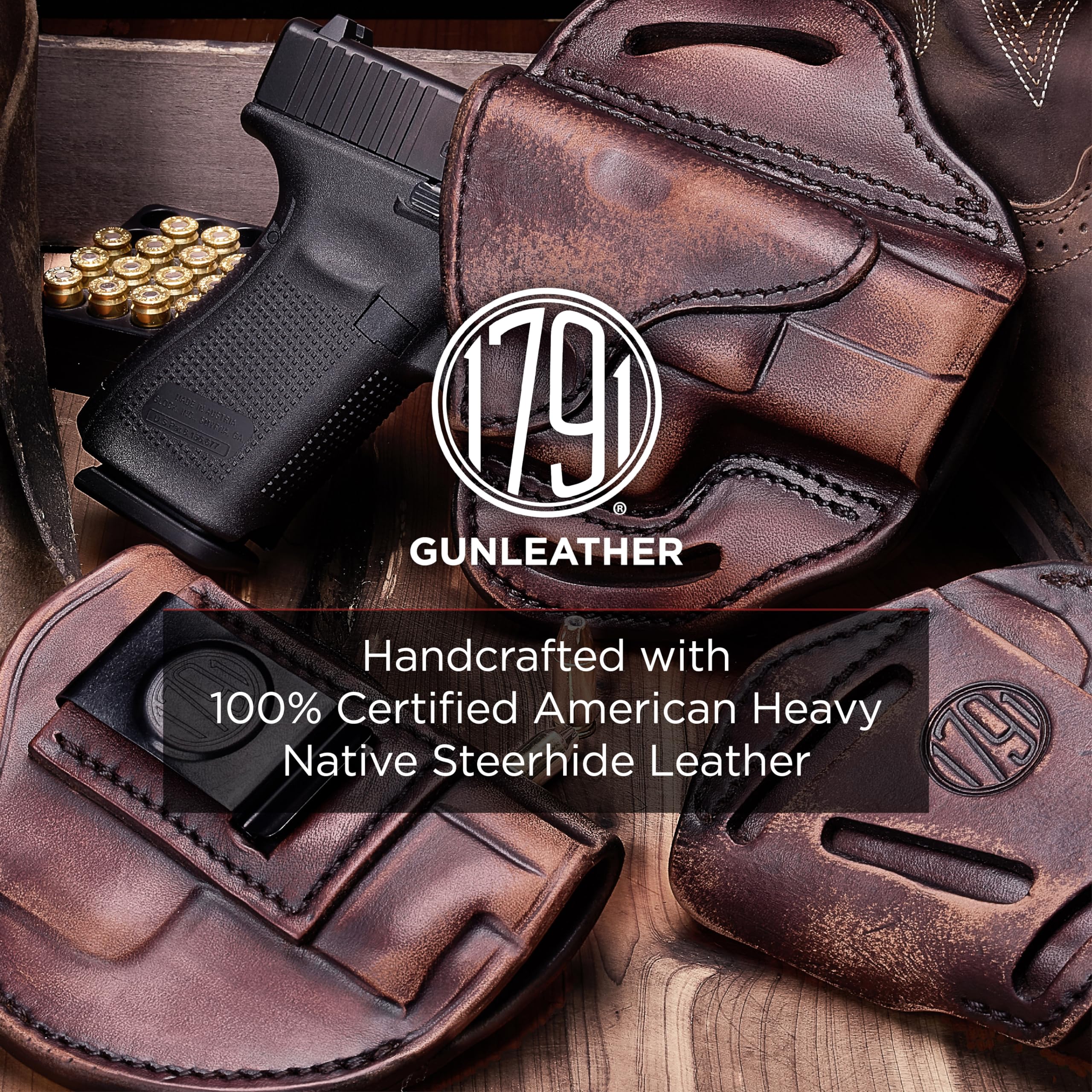 1791 GunLeather Holster for Sig Sauer P226, P220, P229 Right Hand OWB Leather Gun Holster for Belts Also fits 1911 with Rails, HK VP9, Beretta 92FS