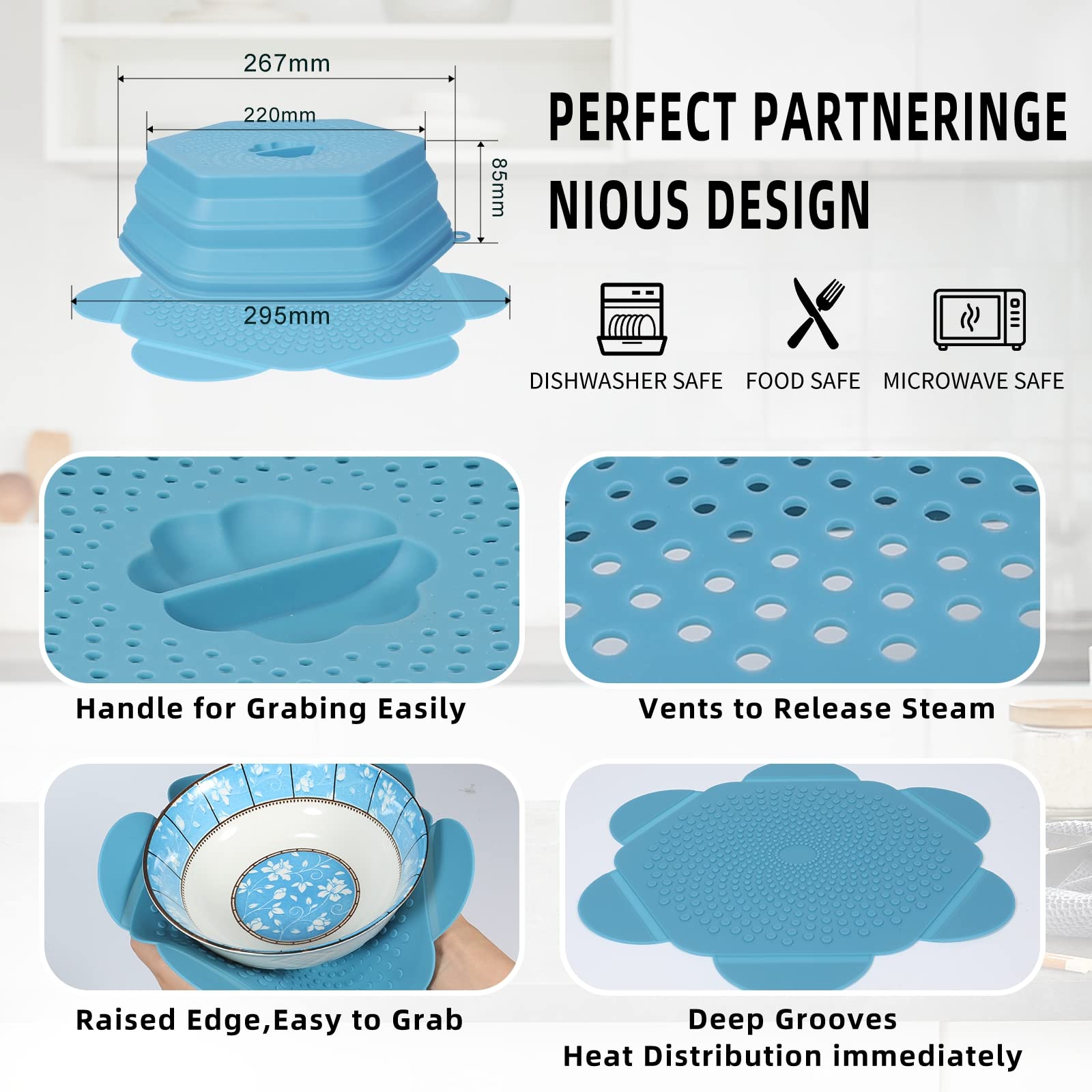 2 in 1, Silicone Microwave Food Cover & Mat - Vented Collapsible Medium Microwave Cover, Splatter Guard Cover Lid, Kitchen Gadget for Food & Meal Prep, Heat-resistant, Dishwasher-Safe, BPA-Free,