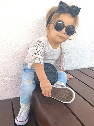 CIYCUIT Newborn Baby Girl Lace Clothes Infant Boho Romper + Ripped Denim Jeans 2Pcs Fall Outfits (Z1 White, 6-12 Months)