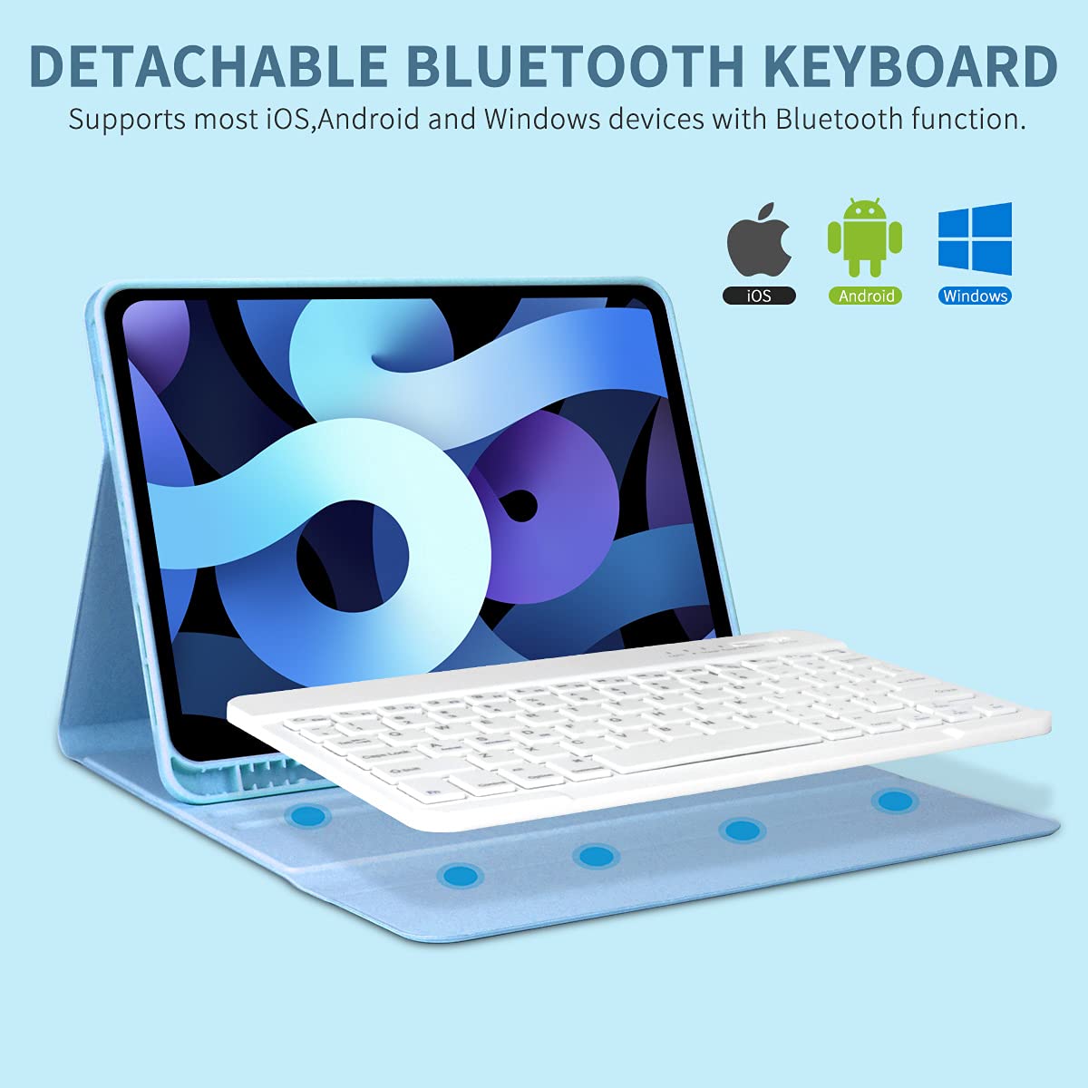 Keyboard Case for iPad Air 11 inch 2024 (M2) & iPad Pro 11 inch (4th/3rd/2nd/1st) Gen 2022, iPad Air 5th&4th Generation Case with Keyboard, Detachable Bluetooth Keyboard with Pencil Holder (Sky Blue)