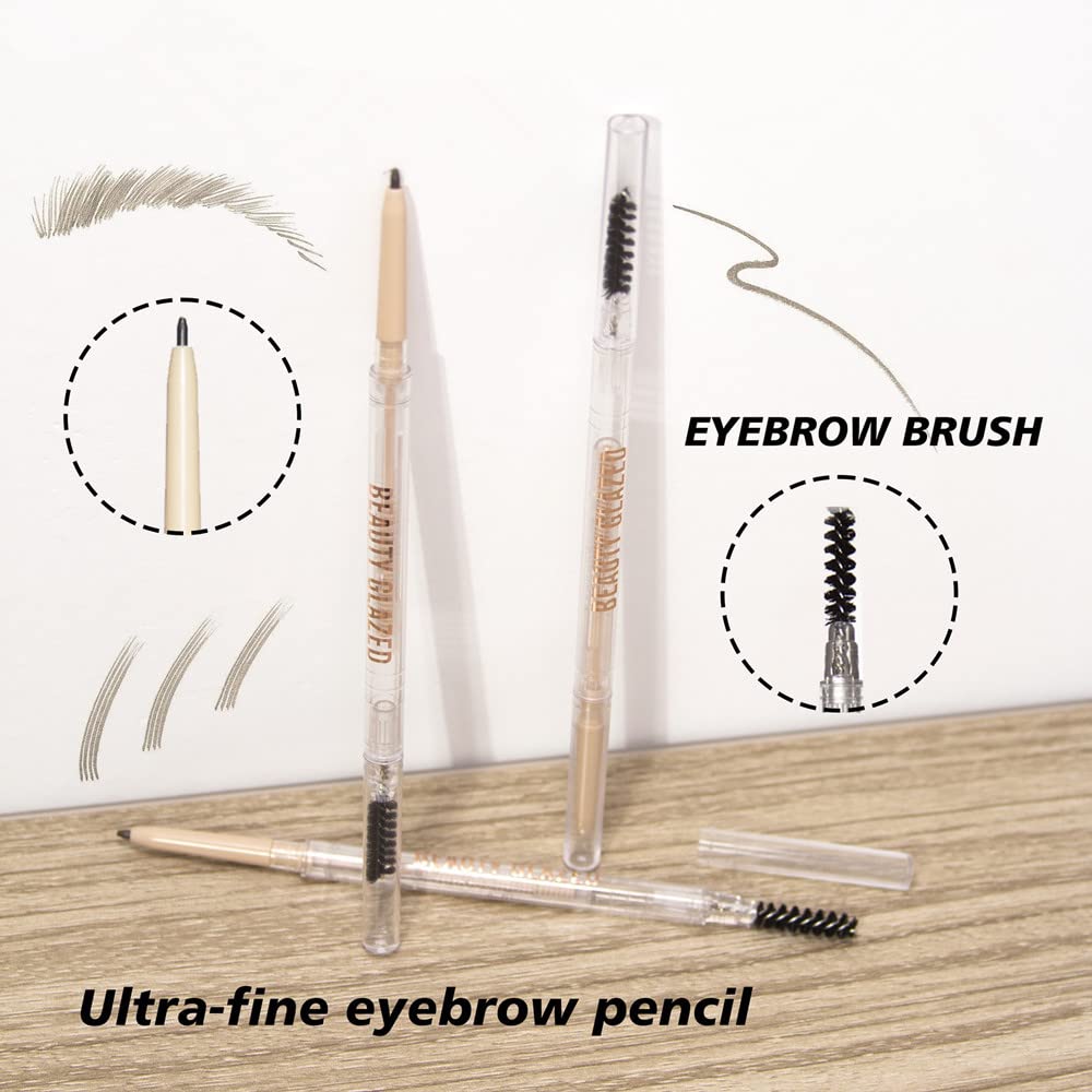 Eyebrow pencil, long-lasting waterproof and durable ultra-fine automatic makeup pencil, 3 colors (03# BLACK GRAY)