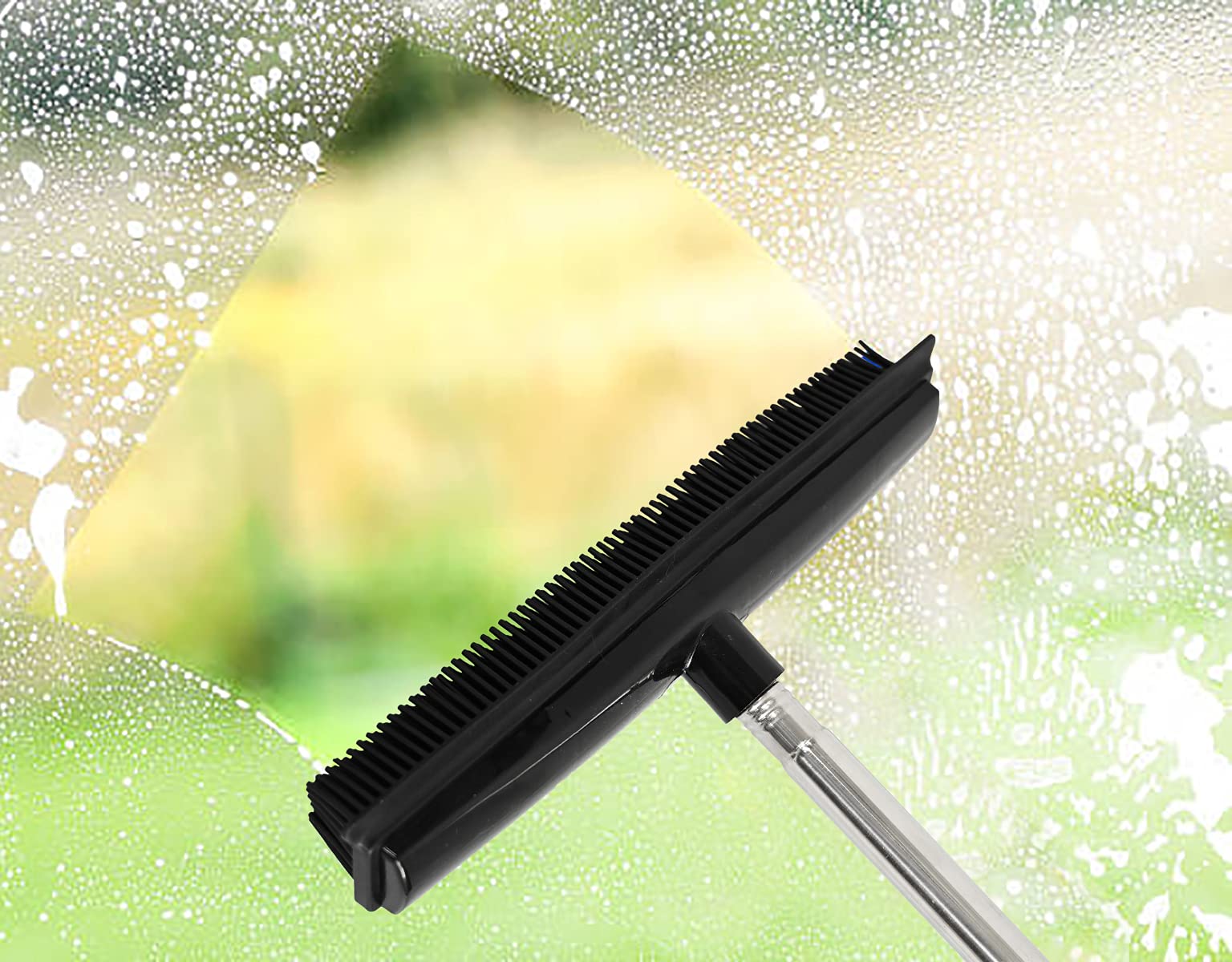 HOME-X Pet Hair Remover Broom, Carpet and Floor Broom, Adjustable Handle Length, Rubber Bristle Sweeper, Long Handled Squeegee, 48 ½” L x 12 ½” W x 2” H