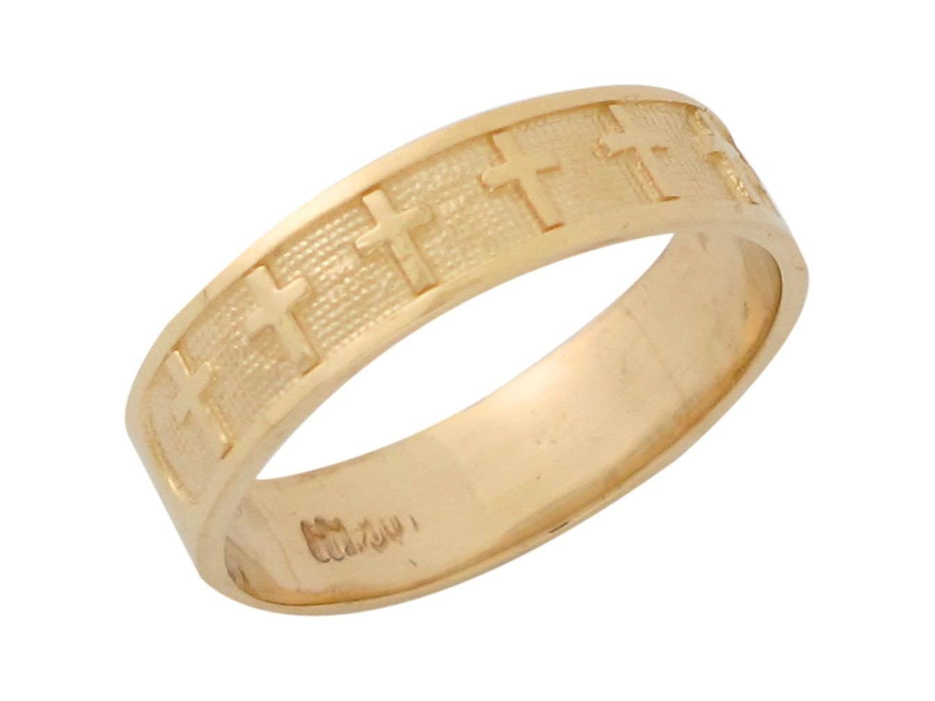 14k Yellow Gold Latin Cross Christian Solid Band Religious Ladies Ring - Size 8.50