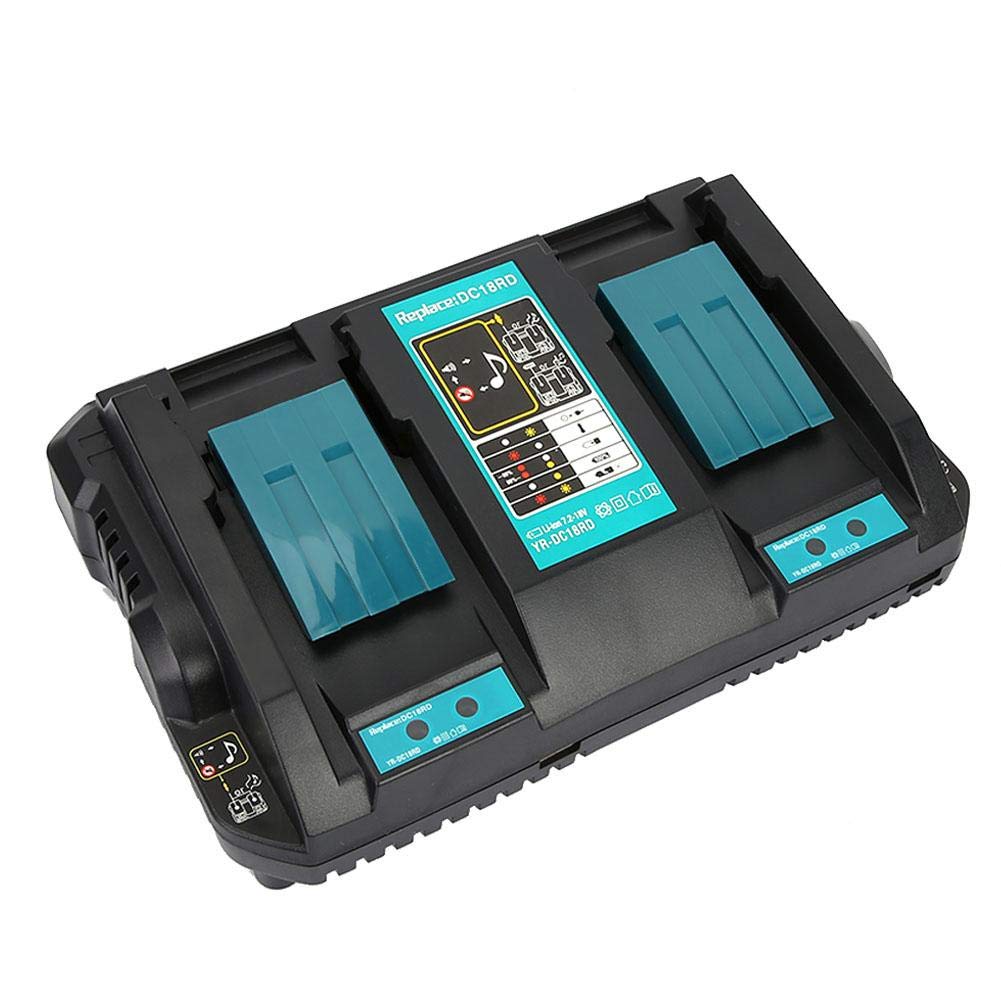 14.4-18V Lithium Battery Charger, Dual Port DC18RD Replacement for MAKITA Li-ion Battery Double Port US Plug 110V