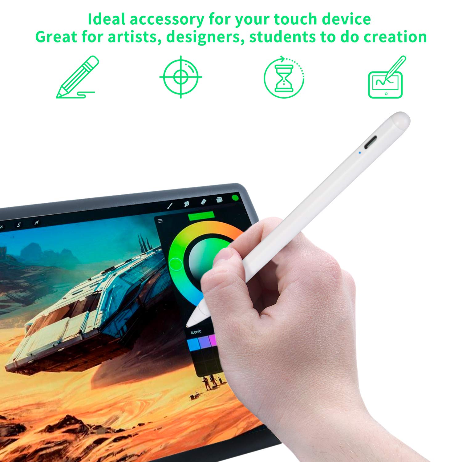Active Stylus for Samsung Galaxy Tab A 8"/10.5" Pencil,Electronic Capacitive Type-C Rechargeable Pencil Compatible with Galaxy Tab A 8-inch Stylus Pens,Good on Sketching and Drawing Pen,White