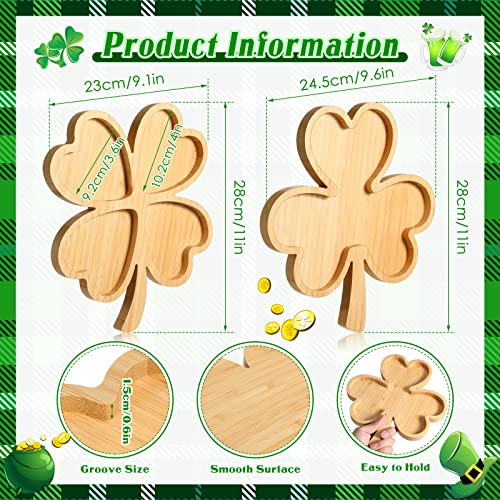 2 Pcs Large Clover Shaped Serving Plates Wooden Shamrock Sectional Serving Tray St Patrick's Day Four Leaves Shaped Platters Irish Serving Dishes Appetizer Section Platter for St Patrick's Supplies
