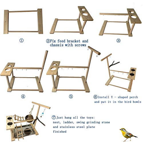 Hamiledyi Parrot Playground Bird Playstand Wood Perch Gym with Feeder Cups Toys Cockatiel Nest with Ladder for Conure Lovebirds