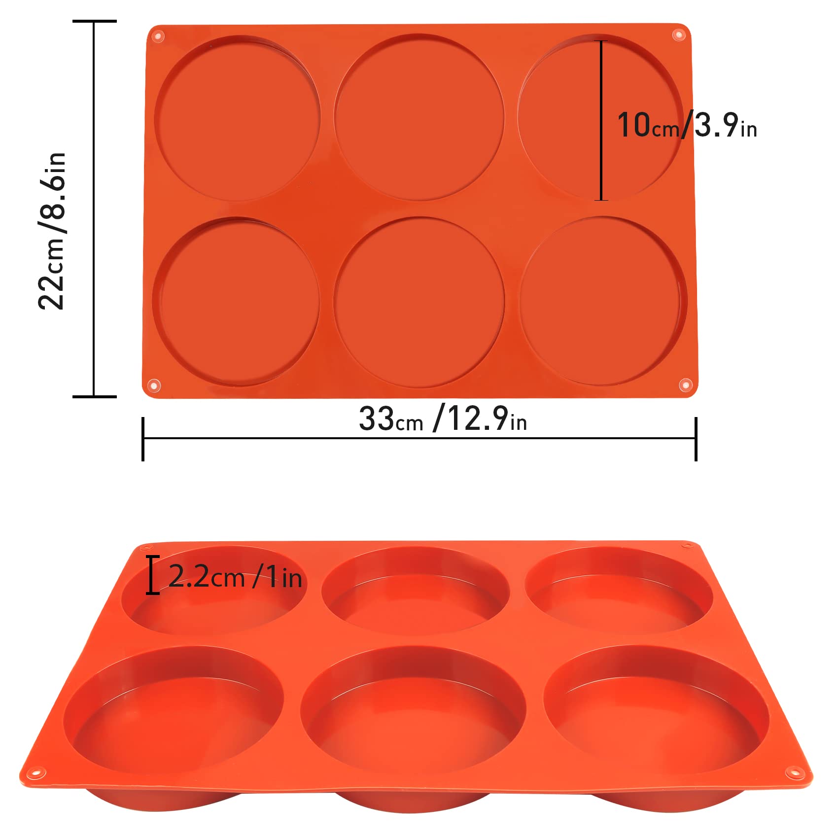 2 Pcs Large Silicone Molds for Baking, 6-Cavity Round Silicone Baking Mold, Non-Stick 4β Baking Disc Molds for Whoopie Pie, Egg Pan,Muffin, Candy, Soap, Hamburger, Resin Coasters (Red)