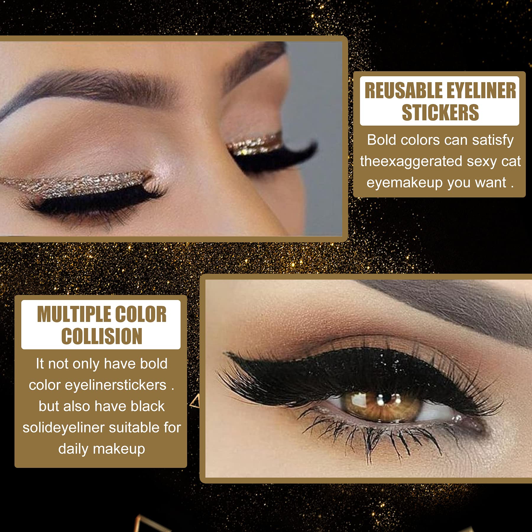 Eyelash Stickers Reusable Eyeliner and Eyelash Stickers 4 Pairs Reusable Eyelid And Eyelash Stickers Makeup Stickers Instant Outline Easy Quick Application -Women Make Up Eyeliner Stickers (Black)