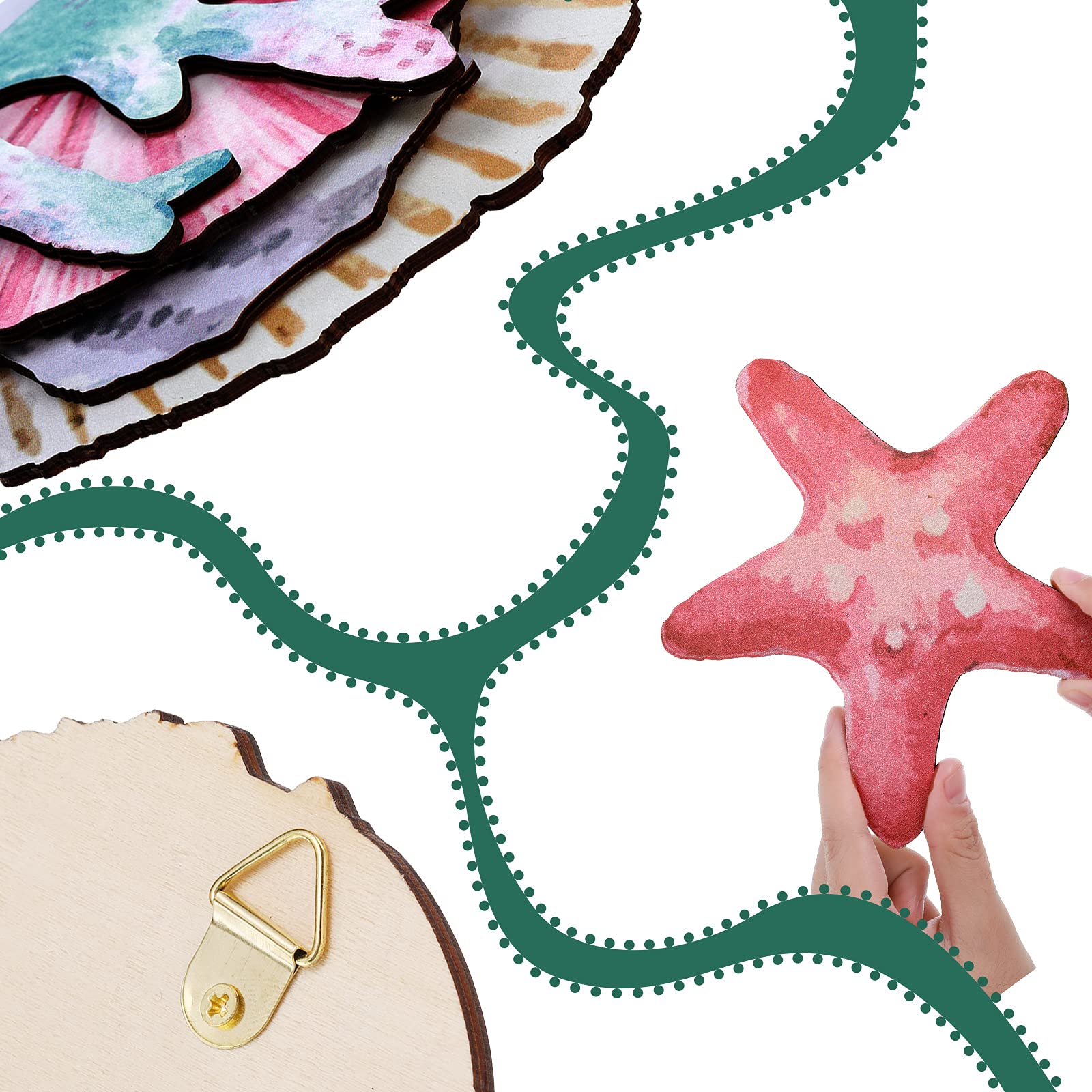 6 Pieces Beach Wall Decor Seashell Bathroom Decor Seashell Decor Ocean Seashell Starfish Wall Decor Beach Coastal Wooden Shells Starfish Beach Decorations for Home Bedroom Living Room Garden Nursery