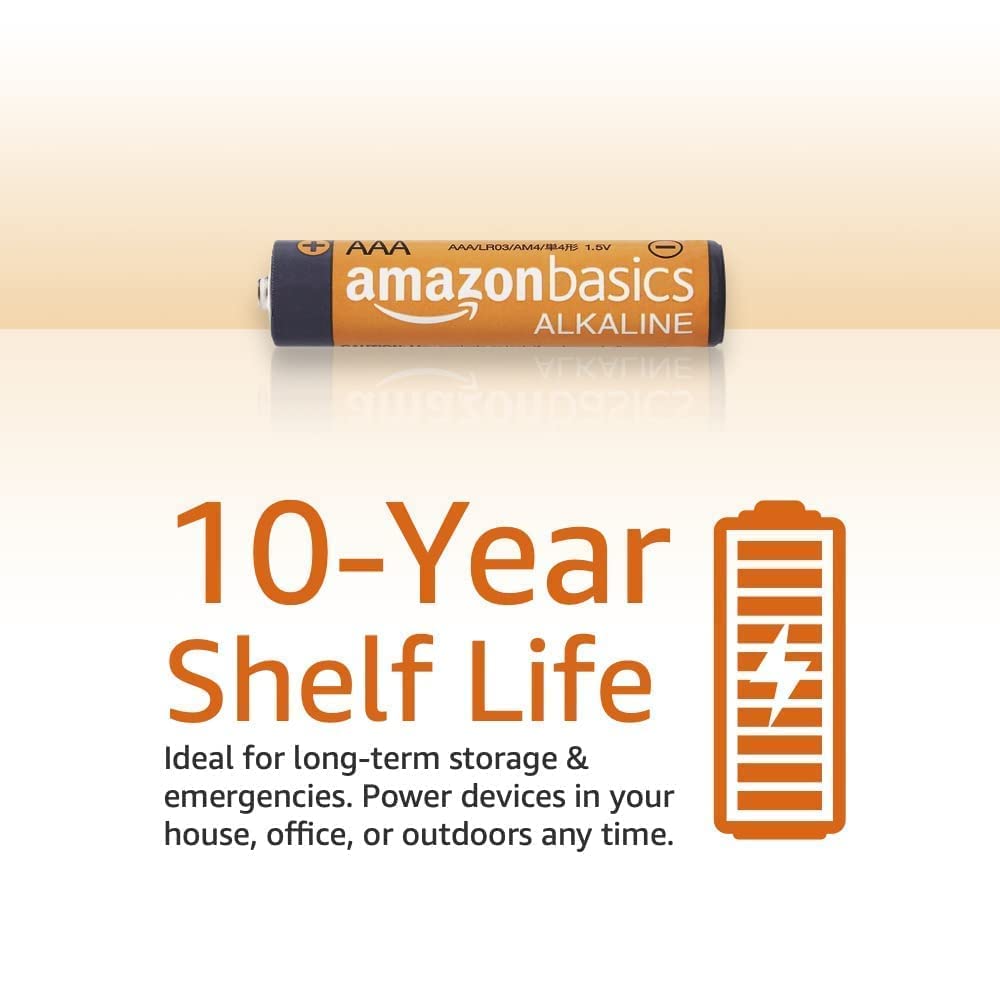 Amazon Basics 100-Pack AAA Alkaline High-Performance Batteries, 1.5 Volt, 10-Year Shelf Life