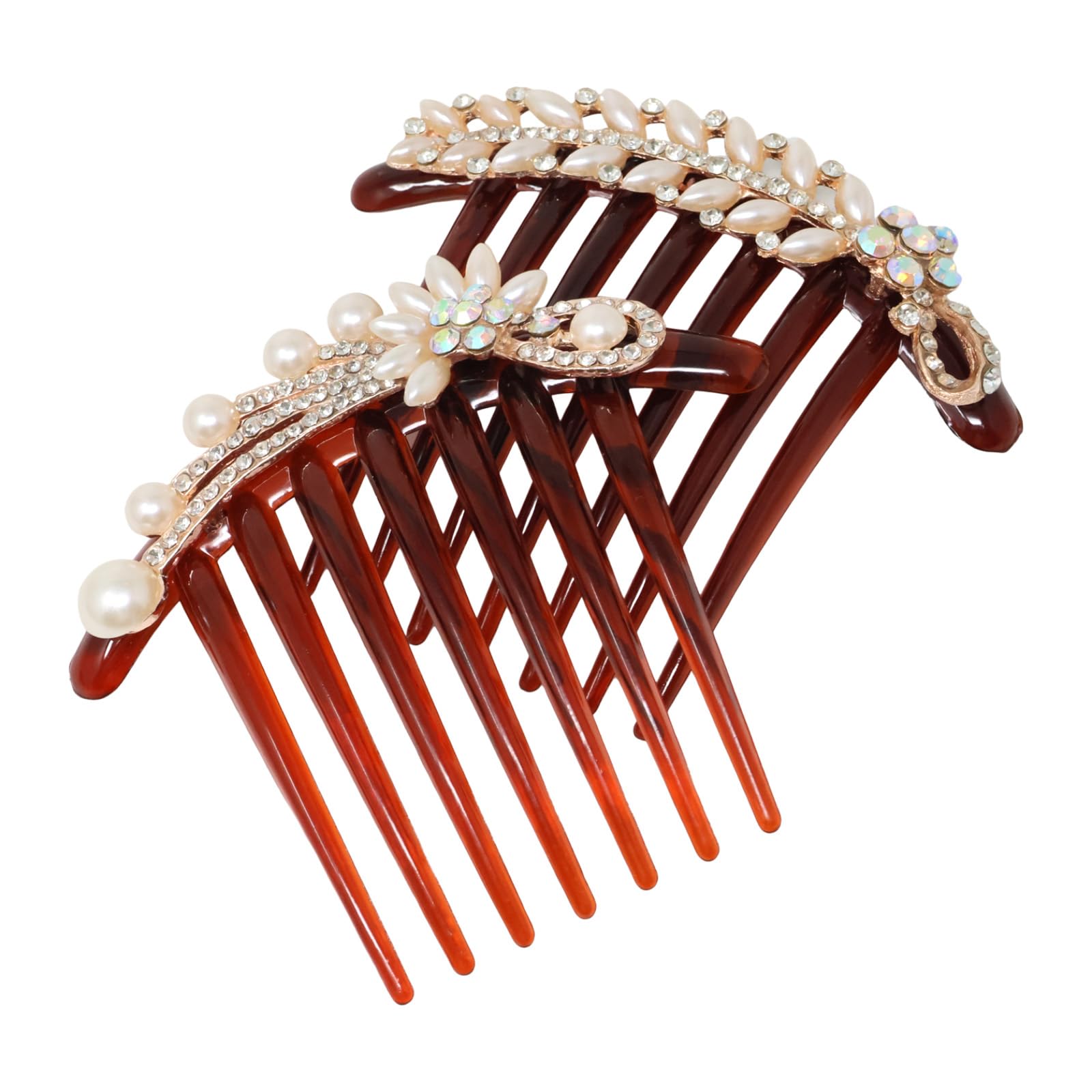 Honbay 2PCS 7 Teeth Hair Side Combs Pearl Crystal Rhinestone Floral Twist Combs Rhinestone Flower Hairpin Decorative Hair Combs Accessories for Women (2 Style)