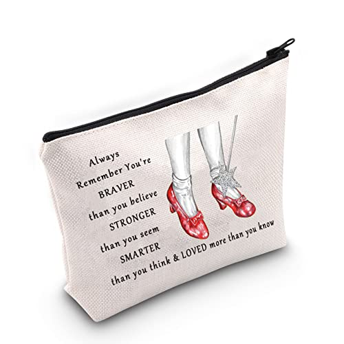 LEVLOPrincess Red Slippers Cosmetic Make up Bag You Are Braver Stronger Smarter Than You Think Gift Ruby Red Slippers Makeup Zipper Pouch Bag Wizard Movie Merch( Doro Bag)