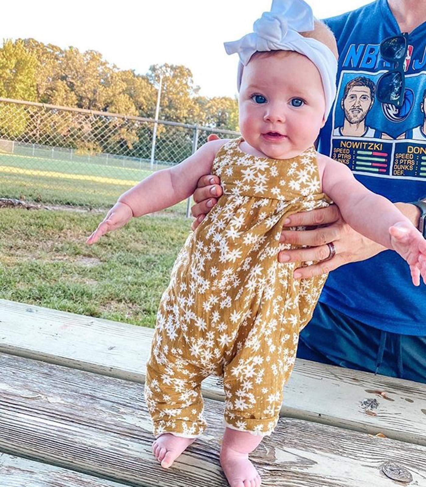 Baby Girls Daisy Playsuits Bodysuit+Headband Print Halter Romper Floral Jumpsuit Infant Summer Clothes (A-Yellow, 0-6 Months)