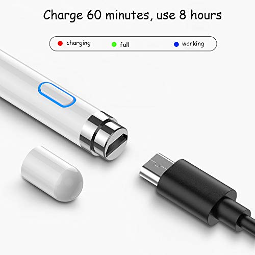 DOGAIN Active Stylus Pen for Android,iOS, iPad/iPad 2/New iPad 3/iPad4/iPad Pro/iPad Mini/iPad Mini 2/3 /4 and Most Tablet,1.5mm Fine Point Rechargeable Digital Stylus Pen(White)