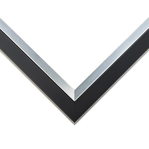 22x11 Frame Black & Silver Solid Wood Picture Frame Width 1.25 Inches | Interior Frame Depth 0.75 Inches | Carter Contemporary Photo Frame Complete with UV Acrylic, Foam Board Backing & Hanging