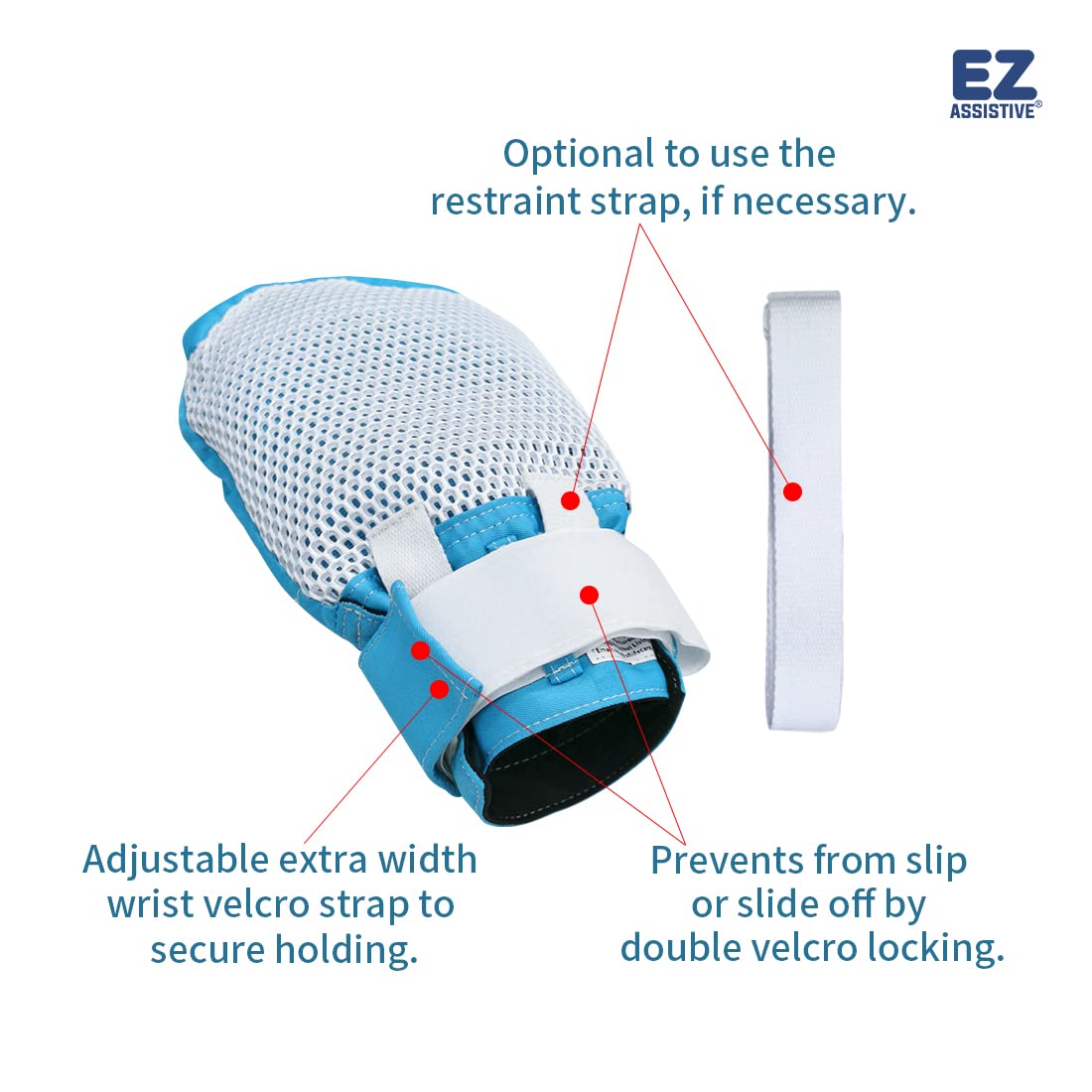 EZ Assistive Dementia Restraint Gloves Zipper Opening for Patients or Elderly Fingers Protection Dementia Products for elderly Reusable and Washable One Pair(2pcs)