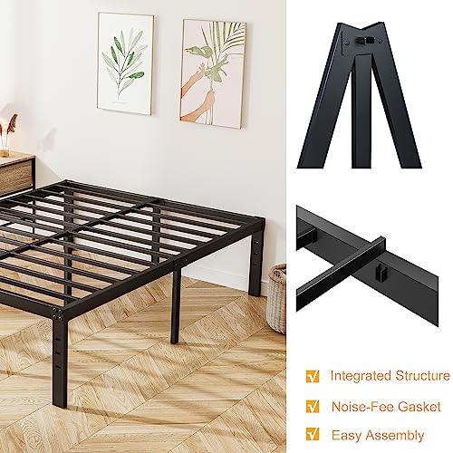 Bednowitz Twin Bed Frames, 18 Inch High Metal Bed Frame, Noise-Free Platform Bed No Box Spring Needed, 4000lbs Heavy Duty Support Mattress Foundation, Easy Assembly, Black