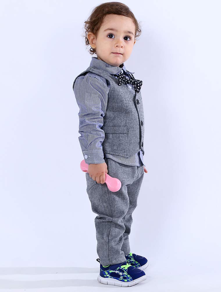Abolai Baby Boys' 4 Piece Vest Set with Shirt,Vest and Pant Grey 90
