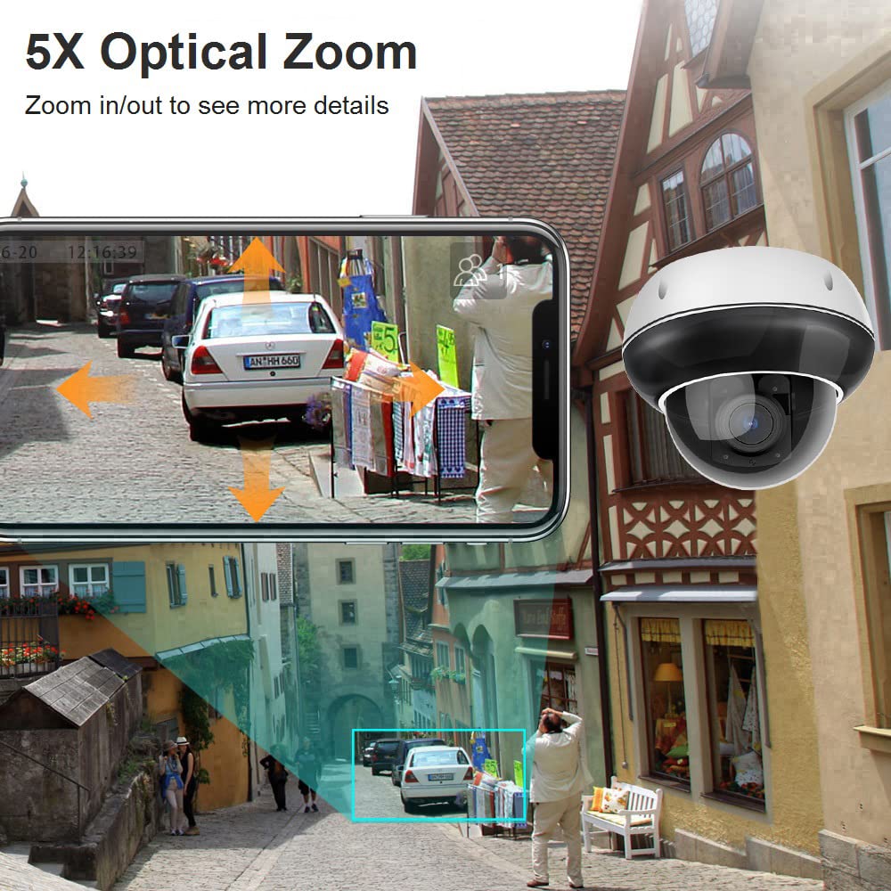 Funxwe 8MP 4K UHD 5X Optical Zoom 2.4G 5G Dual WiFi PTZ Security Wireless IP Camera Motion Detection Auto Tracking Ceiling Dome Waterproof