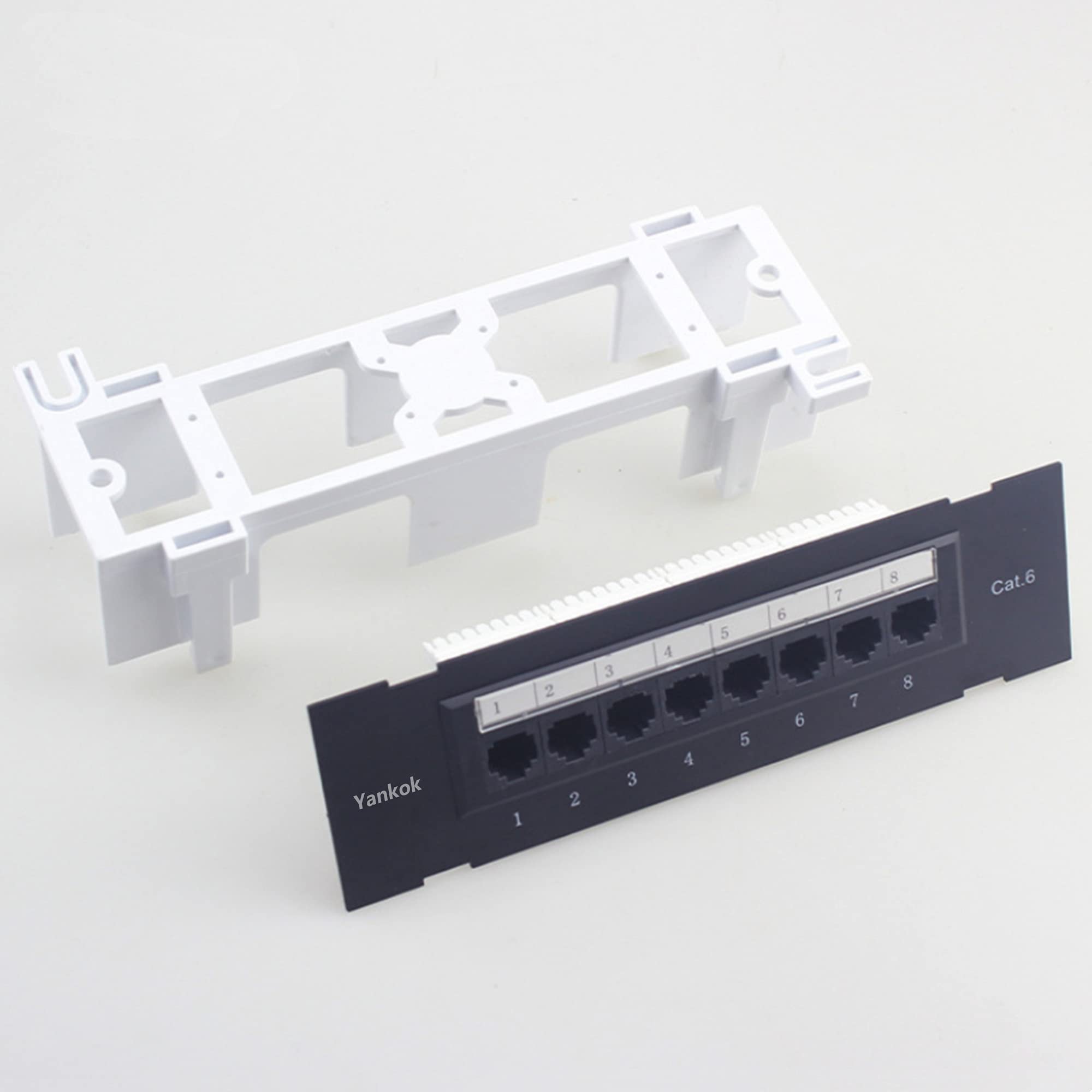 Yankok [CAT6 8 Port Patch Panel Unshielded with Coded T568A/B Wiring for RJ45 Network Cables Rack/Wall Mount 1U (Come with Bracket & Mini Punch Down Tool)