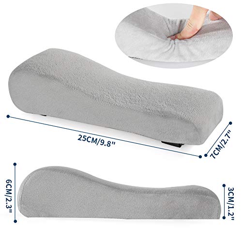 bokemar Memory Foam Arm Rest Office Chair Armrest Pads and Elevated Sloped Armrest - Universal Cushion Covers for Armrest and Elbow Relief (2 Pad Set) Gray