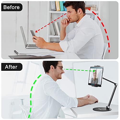 AboveTEK Adjustable Tablet Stand Holder, Long Arm iPad Holder, Flexible and 360 Degrees Rotatable iPad Stand, Compatible with 4.7“- 13.5” Mobile iPhone, iPad, Samsung Tab, Nintendo (Black)