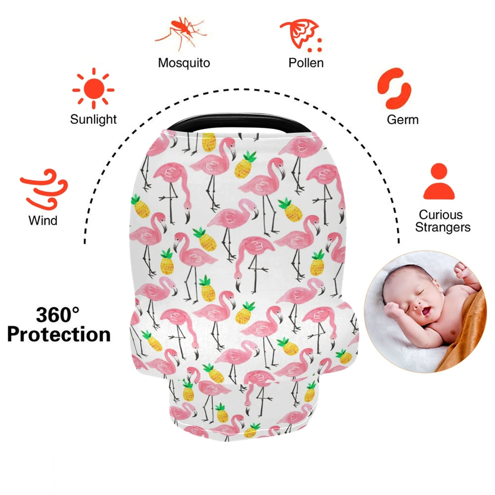 Nursing Cover Breastfeeding Scarf Pink Flamingo Pineapple- Baby Car Seat Covers, Stroller Cover, Carseat Canopy(8ue9a)