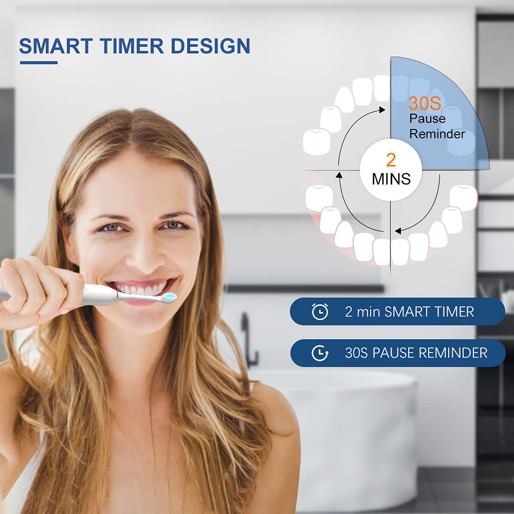 2 Pack Rechargeable Electric Toothbrushes for Adults and Kids, Sonic Whitening Tooth Brush with 8 Brush Heads, 6 Cleaning Modes and Smart Timer, Waterproof Cleaning Toothbrushes Set(pink&white)