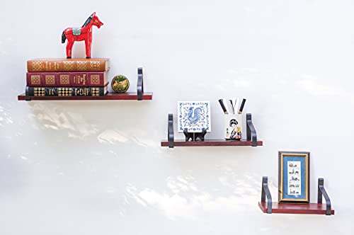 DECOMIL Floating Shelves Wall Mounted, Rustic Wood Wall Storage Shelves Set of 3 for Any Wall Space for Living Room, Bathroom, Bedroom, Kitchen, Garage, and Office (Cherry)