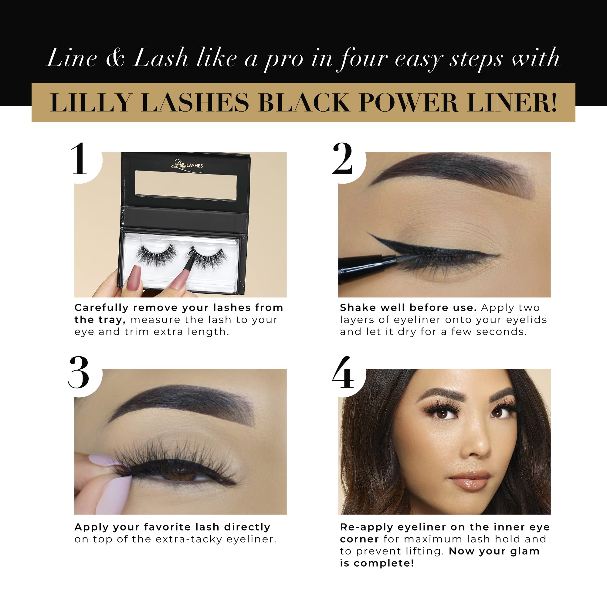 Lilly Lashes Power Liner (Black), 2 in 1 Eyeliner and Lash Adhesive, All Day & Waterproof Eyeliner, Smudgeproof Eyeliner & Natural Adhesive