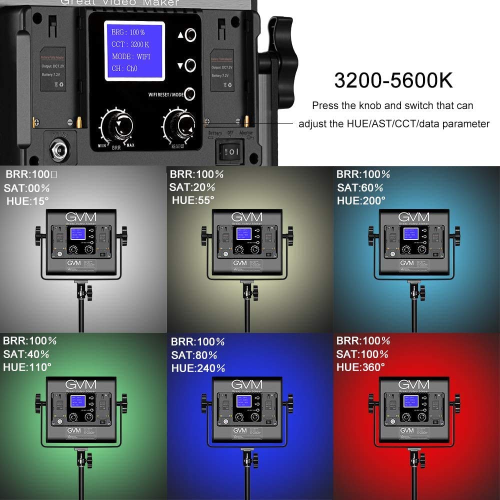 GVM RGB LED Video Light, 800D Photography Lighting with APP Control, Video Light for YouTube Outdoor Studio, Led Panel Video Light (Not Include Stand)