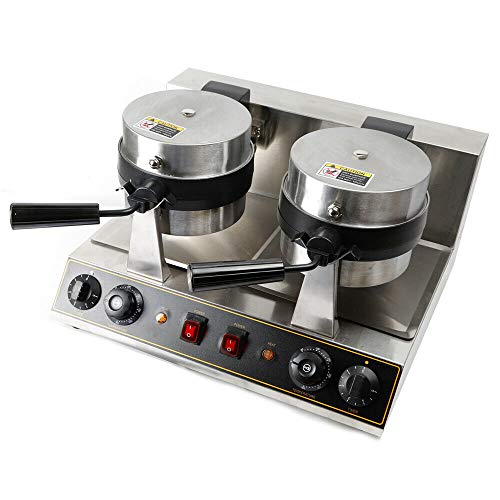 GUANG Commercial Waffle Maker, 2600W Double Head Stainless Steel Waffle Rotating Maker Machine Non-stick Round Waffle Cake Baker Pan