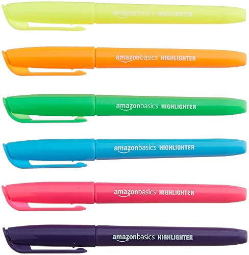 Amazon Basics Chisel Tip, Fluorescent Ink Highlighters, Assorted Colors - Pack of 24