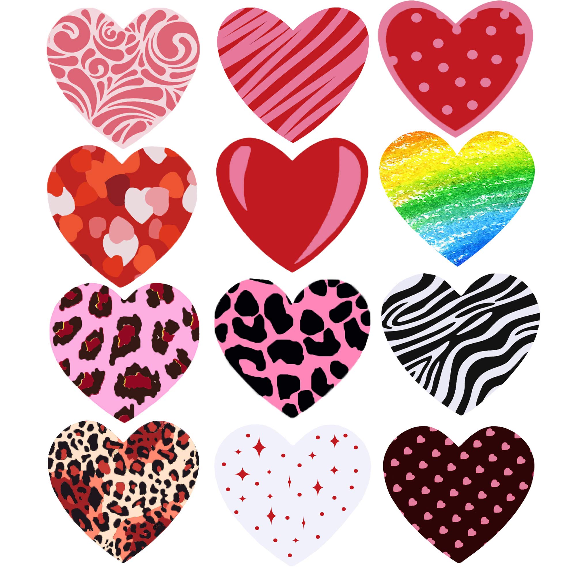 Love Stickers, 1.5 Inches Large Assorted Heart Shape Pattern Adhesive Stickers for Wedding Anniversaries Party Note Present Packaging Thank You Small Business