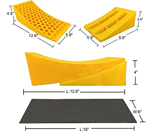 HOXWELL Heavy Duty RV Leveling Blocks Wheel Chocks Leveler, Rubber Non Slip Base Without Rope for Travel Trailers, Car, Camper, Truck 2 Pack Yellow