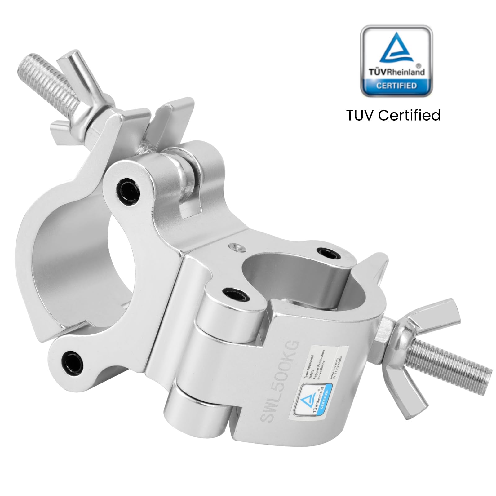 2 Inch Pro-Swivel Truss Clamp TUV, 2 Pack Eyeshot Heavy Duty 1100lb Swivel Coupler Truss Clamps, Dual Head Turn As Needed Two 360 Degree Lighting Clamps, Fit Pipe/Truss OD 48-52mm