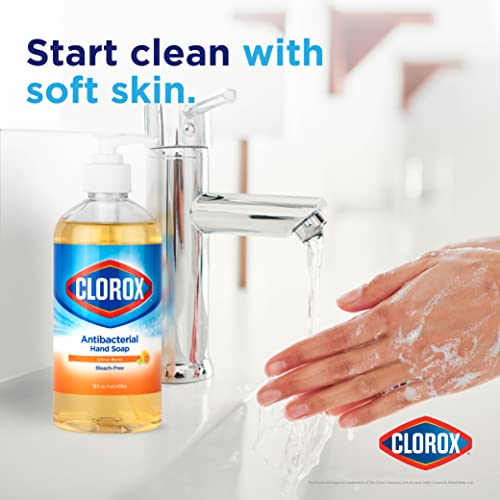 Clorox Antibacterial Liquid Hand Soap Pump - 16 oz Citrus Burst Antibacterial Hand Soap - Liquid Hand Soap Eliminates Germs and Bacteria, Soft on Hands Tough on Dirt