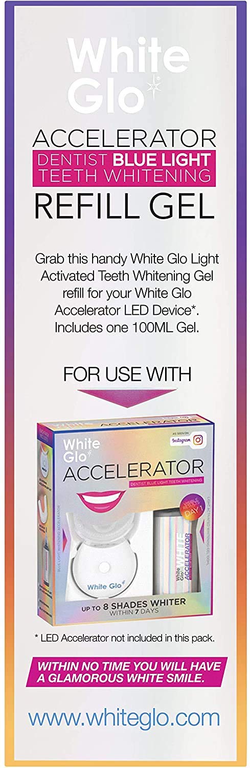 White Glo Accelerator Teeth Whitening Refill Gel for Sensitive Teeth and Gums, 3 Months of Professional Treatment, Carbamide Peroxide, Papaya, Pineapple Enzyme for Best Teeth Whitening Results - 3.4oz