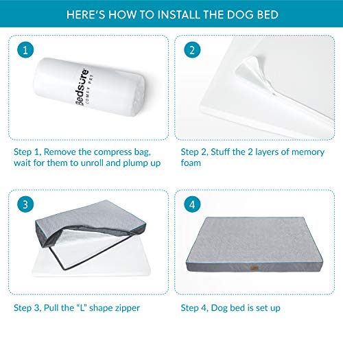 Bedsure Orthopedic Dog Bed for Extra Large Dogs - XL Memory Foam Dog Beds, 2-Layer Thick Pet Bed with Removable Washable Cover and Waterproof Lining (44x32x4 Inches), Grey
