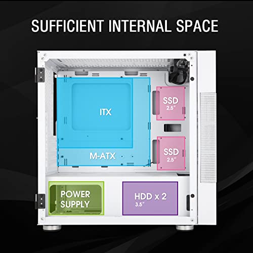 Vetroo M01 Compact M-ATX Mesh Gaming Pc Case, Pre-Installed 200mm Rainbow Fan, Door Opening Tempered Glass Panel Design, Air-Water Cooling Ready