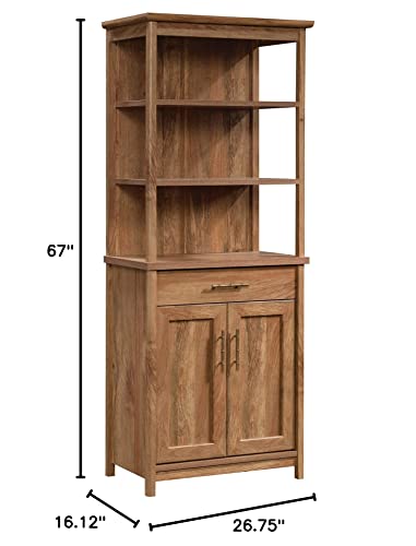 Sauder Coral Cape Library with Doors, L: 26.77" x W: 16.18" x H: 66.97", Sindoori Mango Finish
