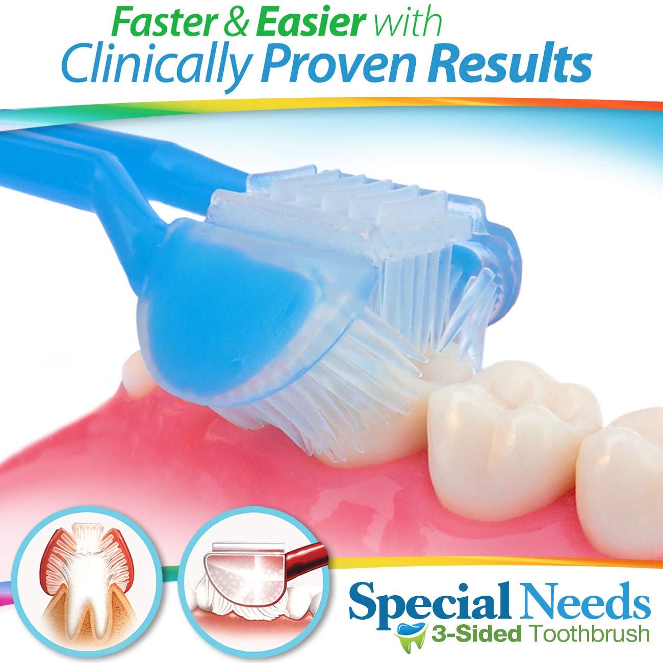 DenTrust 2-PK for Special Needs | The Only Child-Safe 3-Sided Toothbrush | Made in USA | Fast Easy & Clinically Proven | Autism ASD Autistic Asperger Therapy Parent Caregiver Tactile Sensory Calming