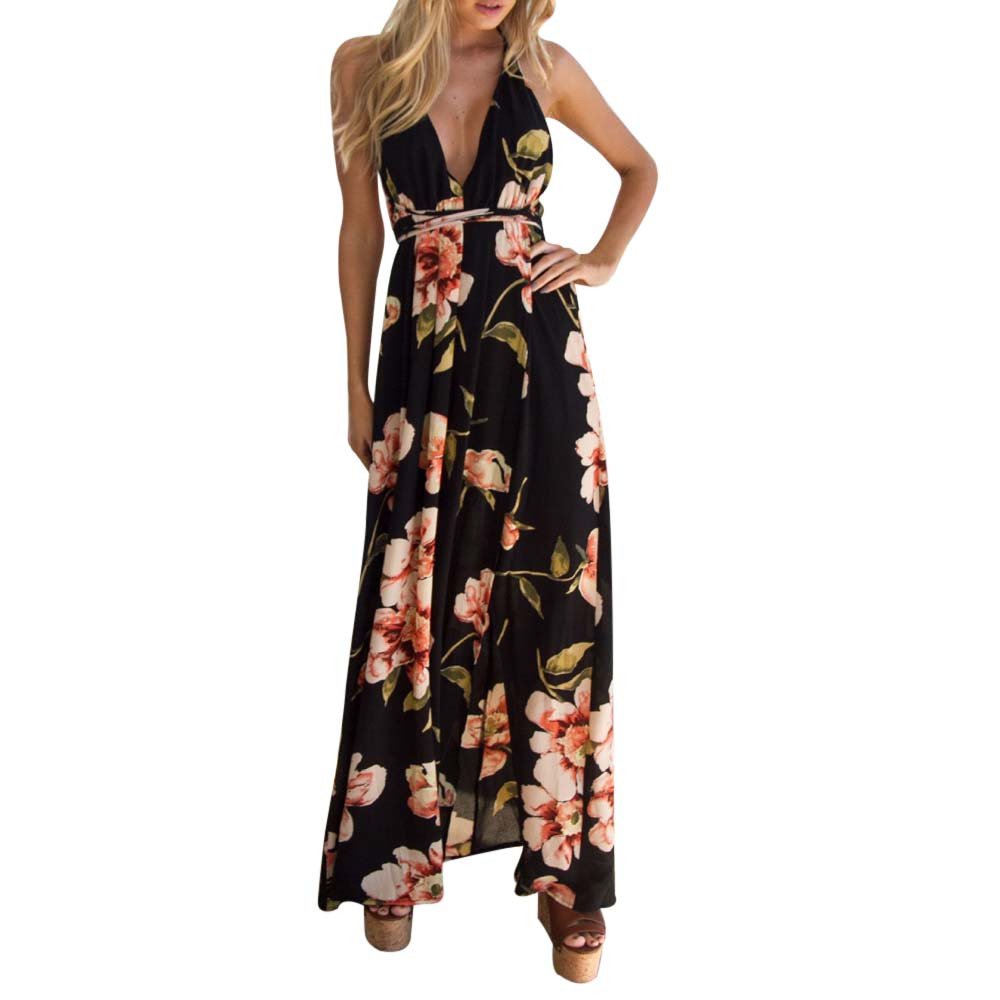 F_Gotal Women's High Neck Split Bodycon Mermaid Evening Cocktail Long Dress Beach Sundress Party Cocktail