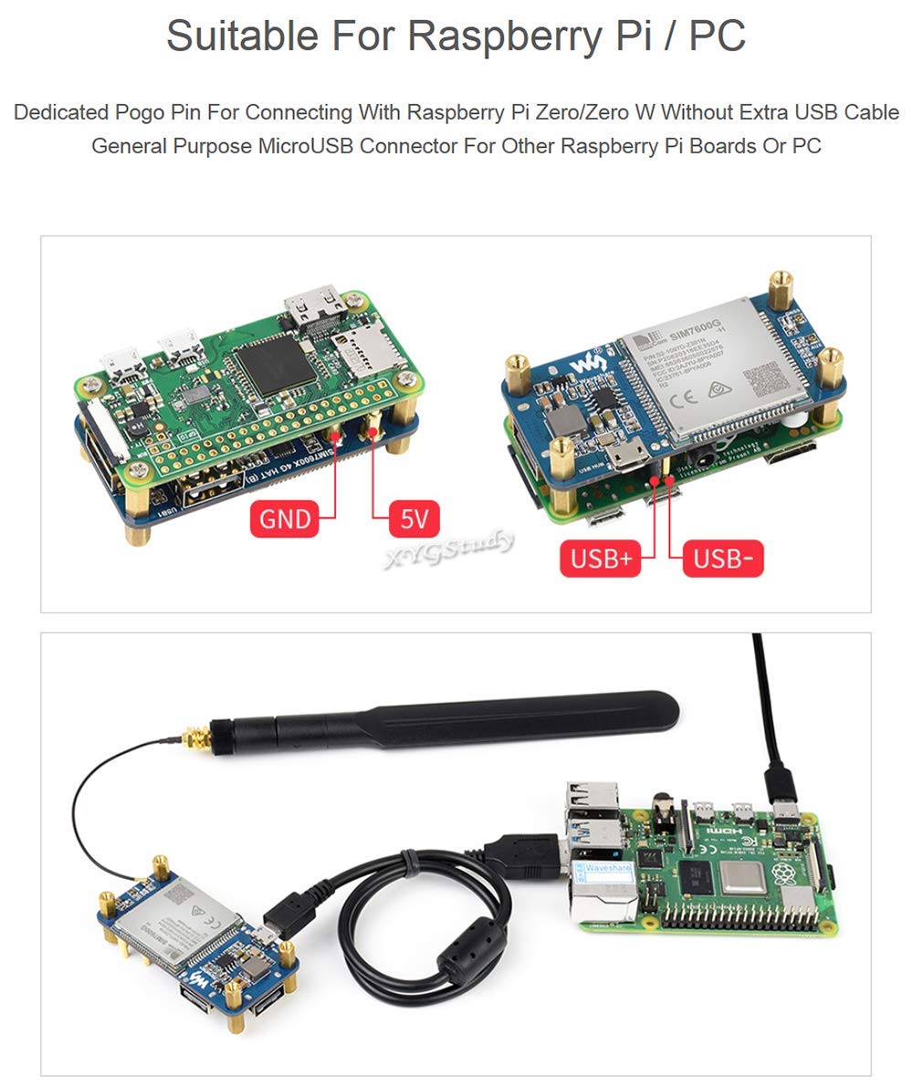 LTE Cat-4 4G / 3G / 2G GNSS Positioning Global Band HAT for Raspberry Pi Based on SIM7600G-H Wireless Communication Telephone Call SMS for Pi Zero/Zero W/PC @XYGStudy (SIM7600G-H 4G HAT (B))